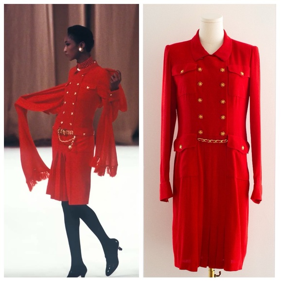 CHANEL | Dresses | Chanel Vintage Haute Couture Fallwinter 988 Red Gold ...